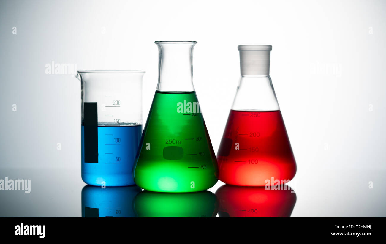 Chemical science glass on white background Stock Photo - Alamy