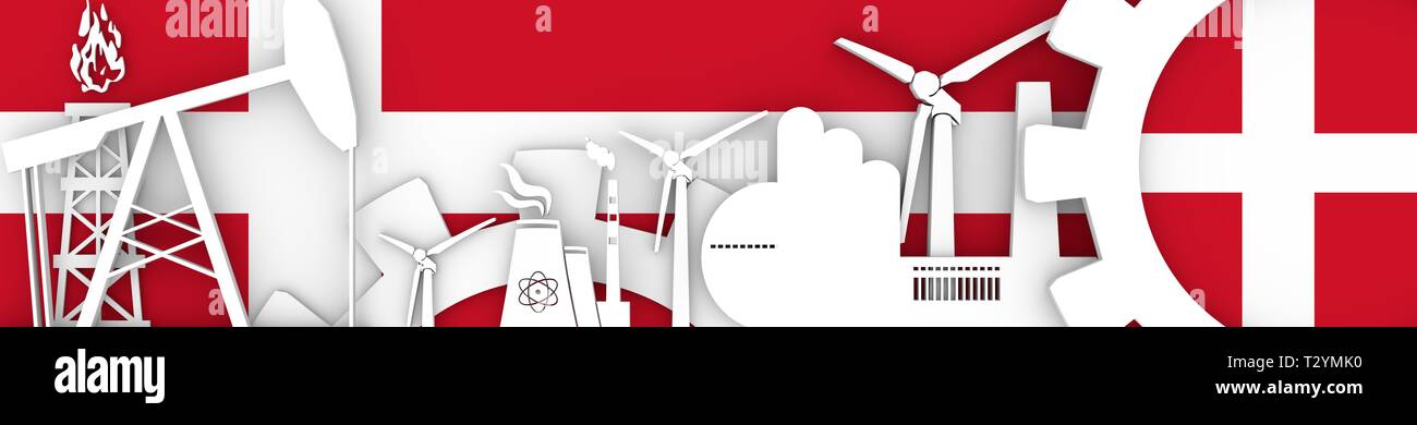 Energy and Power icons set. Header banner with Denmark flag ...