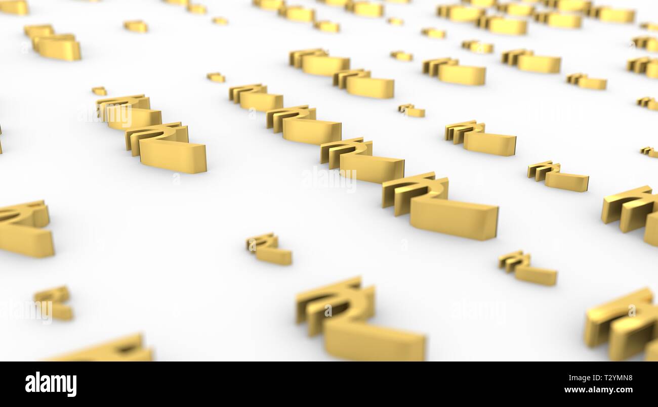 Golden Indian Rupee symbols on white backdrop. 3D rendering Stock Photo ...