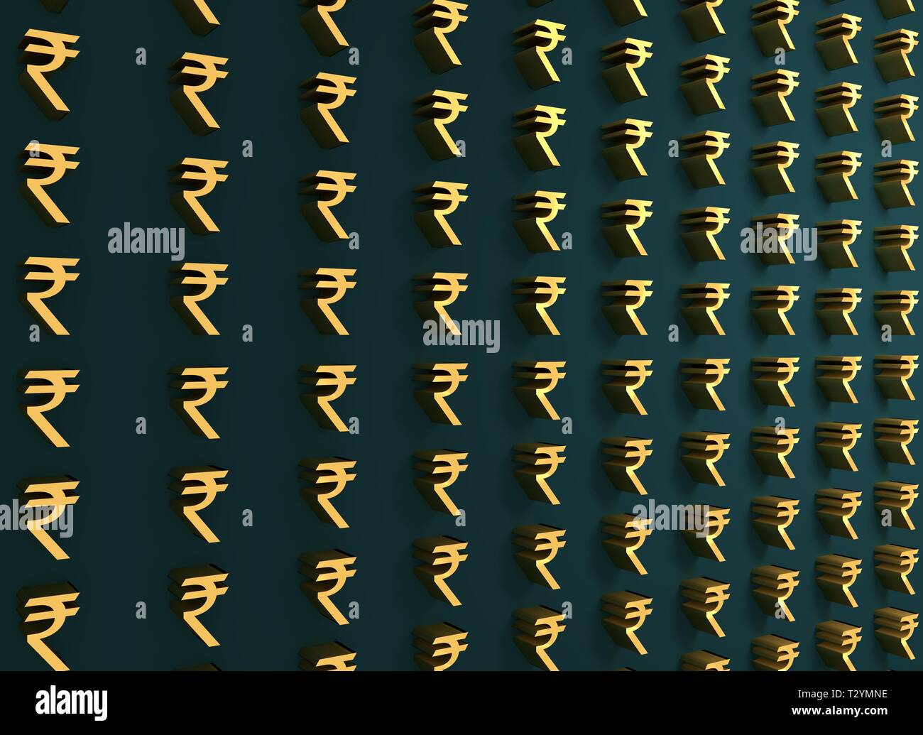 Golden Indian Rupee symbols on dark backdrop. 3D rendering Stock Photo ...