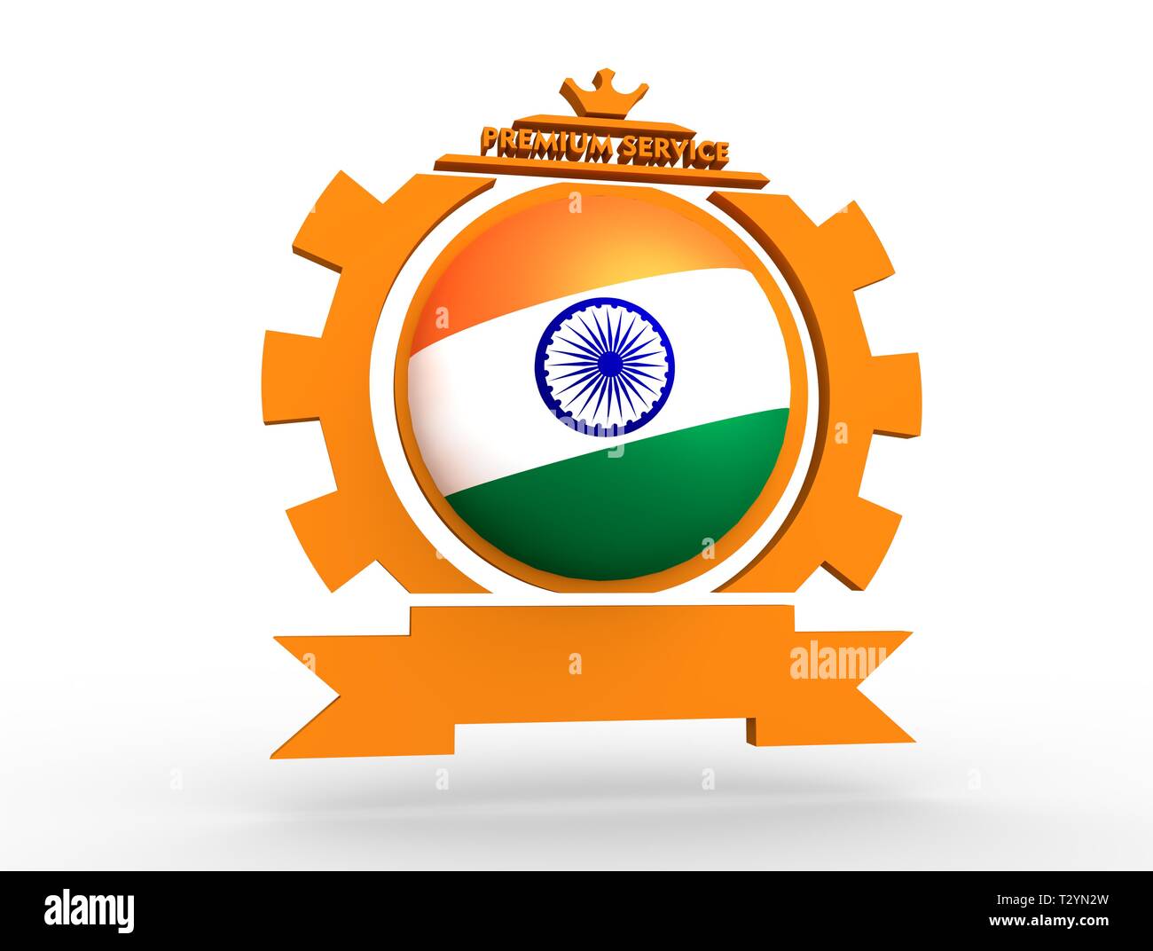Sphere textured by flag of the India in gear shape emblem. Crumpled ...