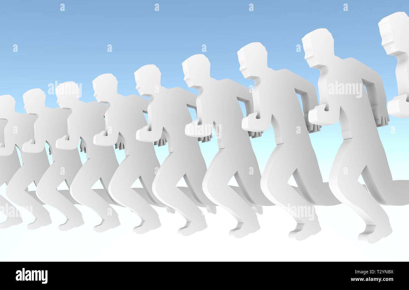 People crowd. Businessmen running in line. Teamwork concept. 3D ...