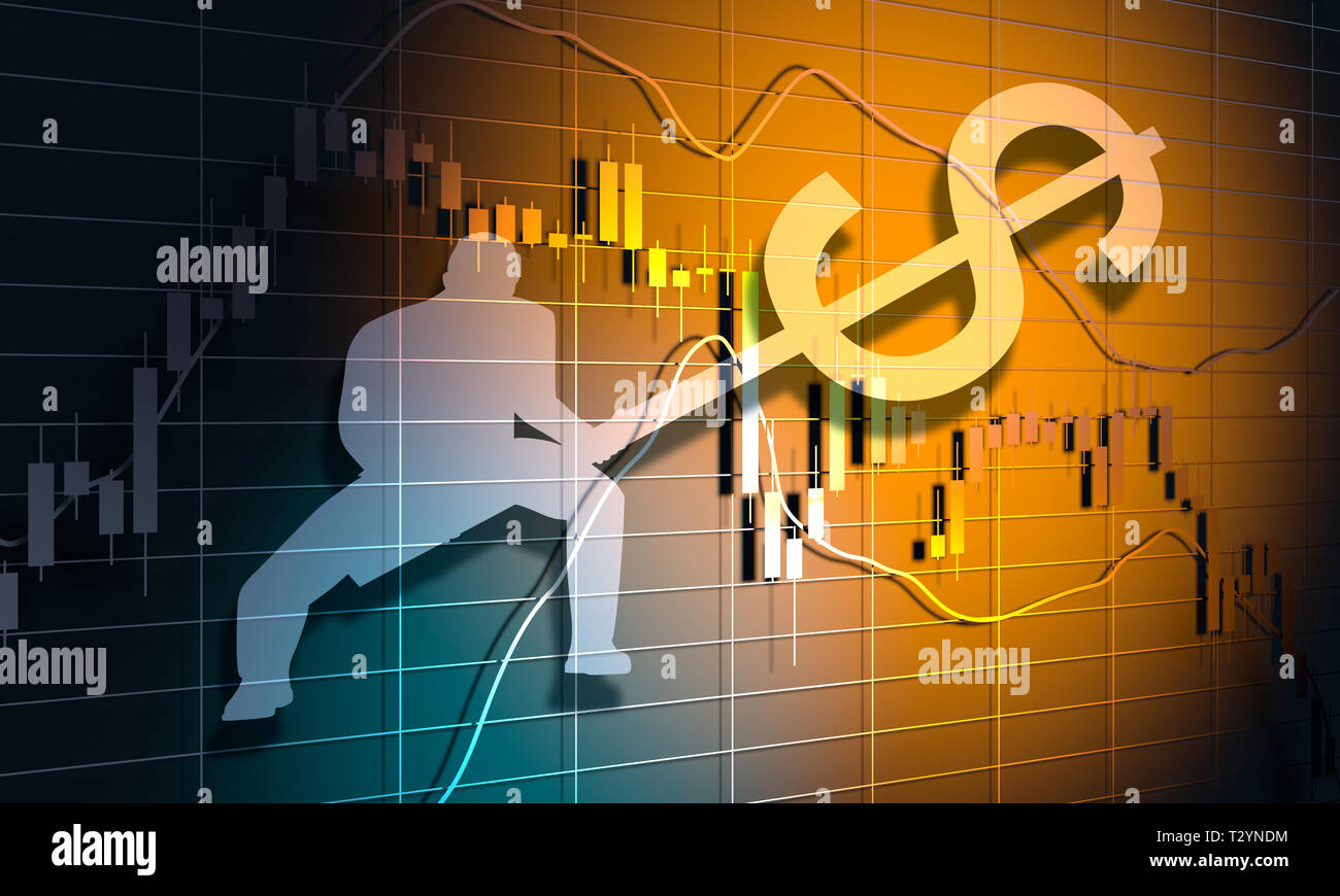 Trading chart concept. Financial market chart. Man holding symbol of ...
