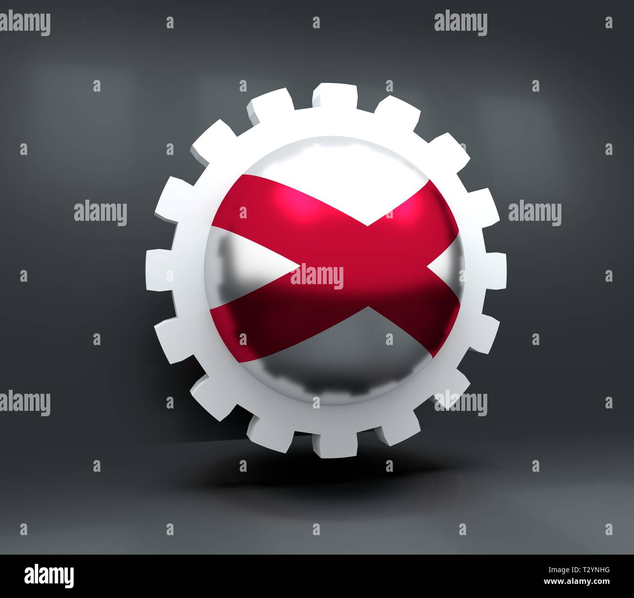 Cog wheel with Alabama flag. Precision machinery relative backdrop. 3D ...