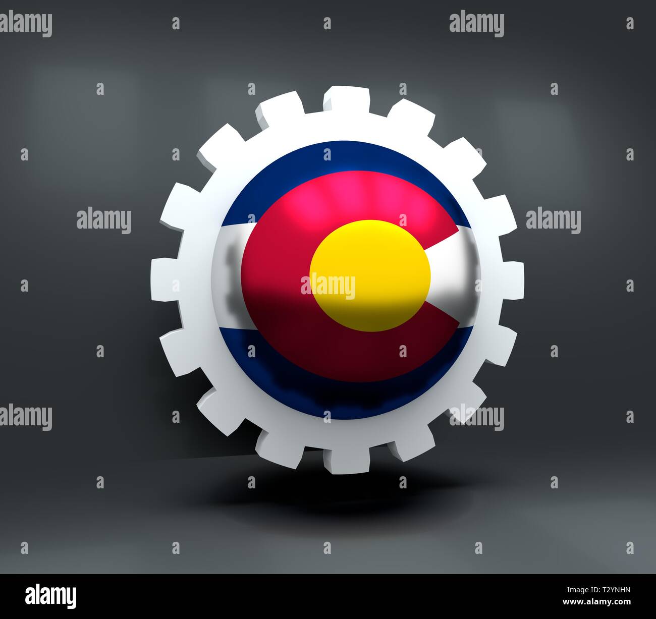 Cog wheel with Colorado flag. Precision machinery relative backdrop. 3D rendering Stock Photo ...