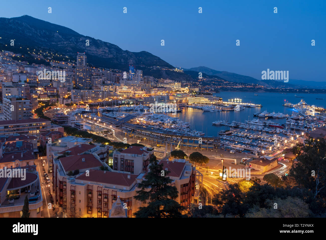 Principality of Monaco panoramic view in the night Stock Photo - Alamy