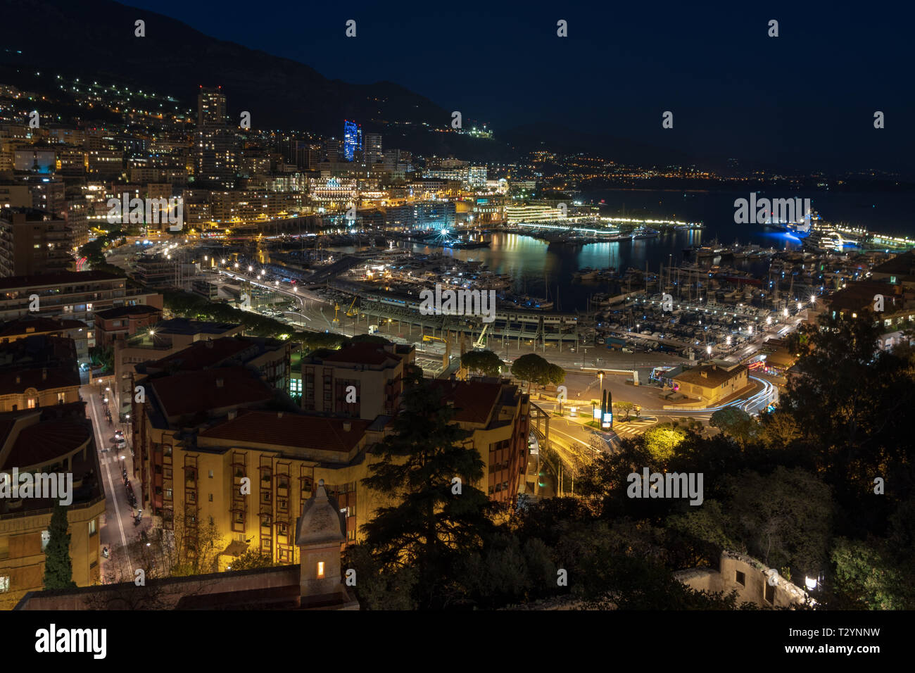 Principality of Monaco panoramic view in the night Stock Photo - Alamy