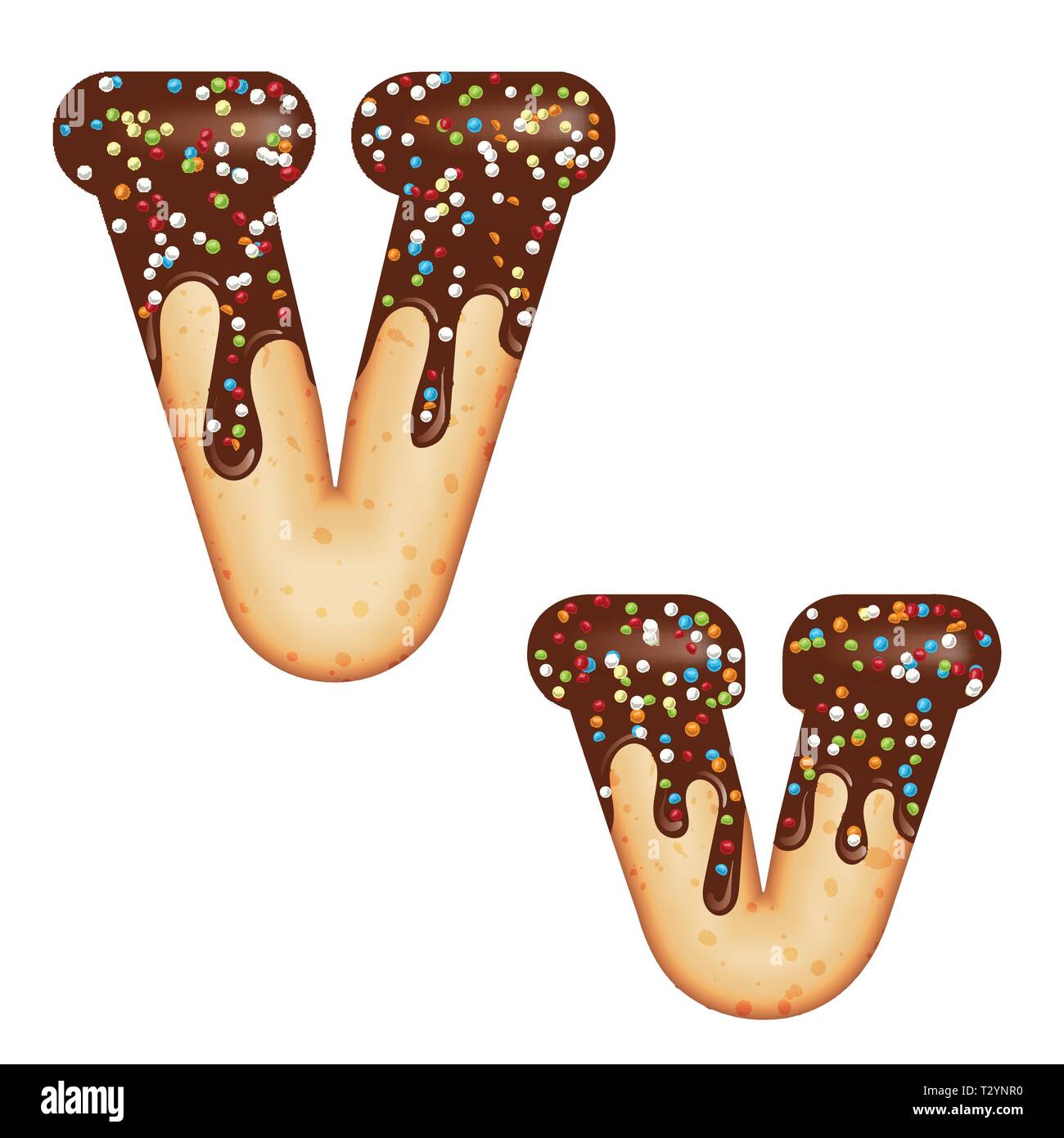 Tempting typography. Font design. Icing letter. Sweet 3D donut letter V ...