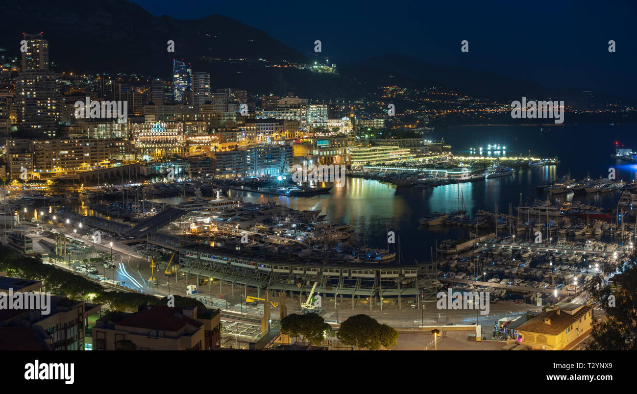 Principality of Monaco panoramic view in the night Stock Photo - Alamy
