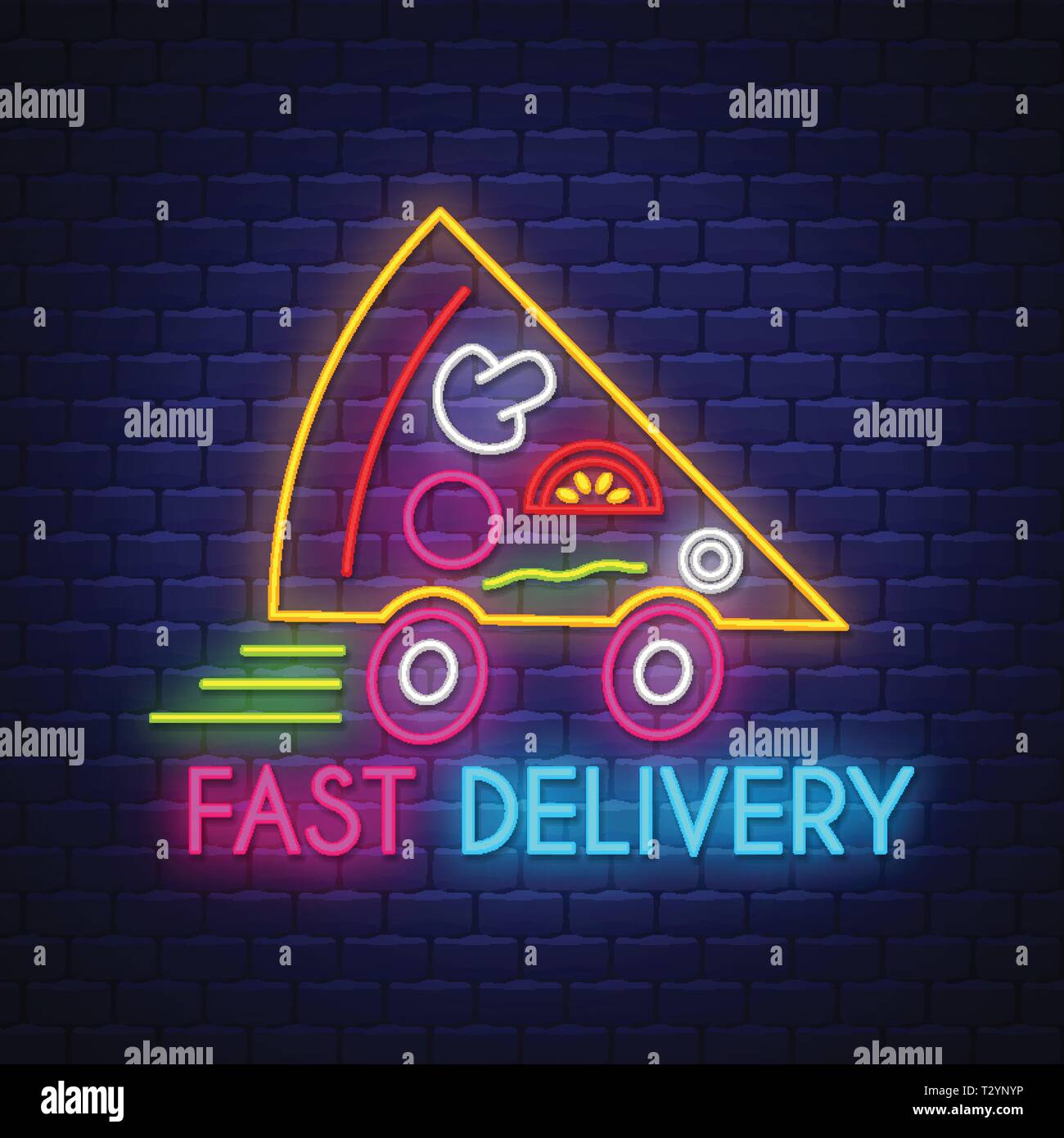 Pizza fast delivery - Neon Sign Vector. Pizza fast delivery - neon sign ...