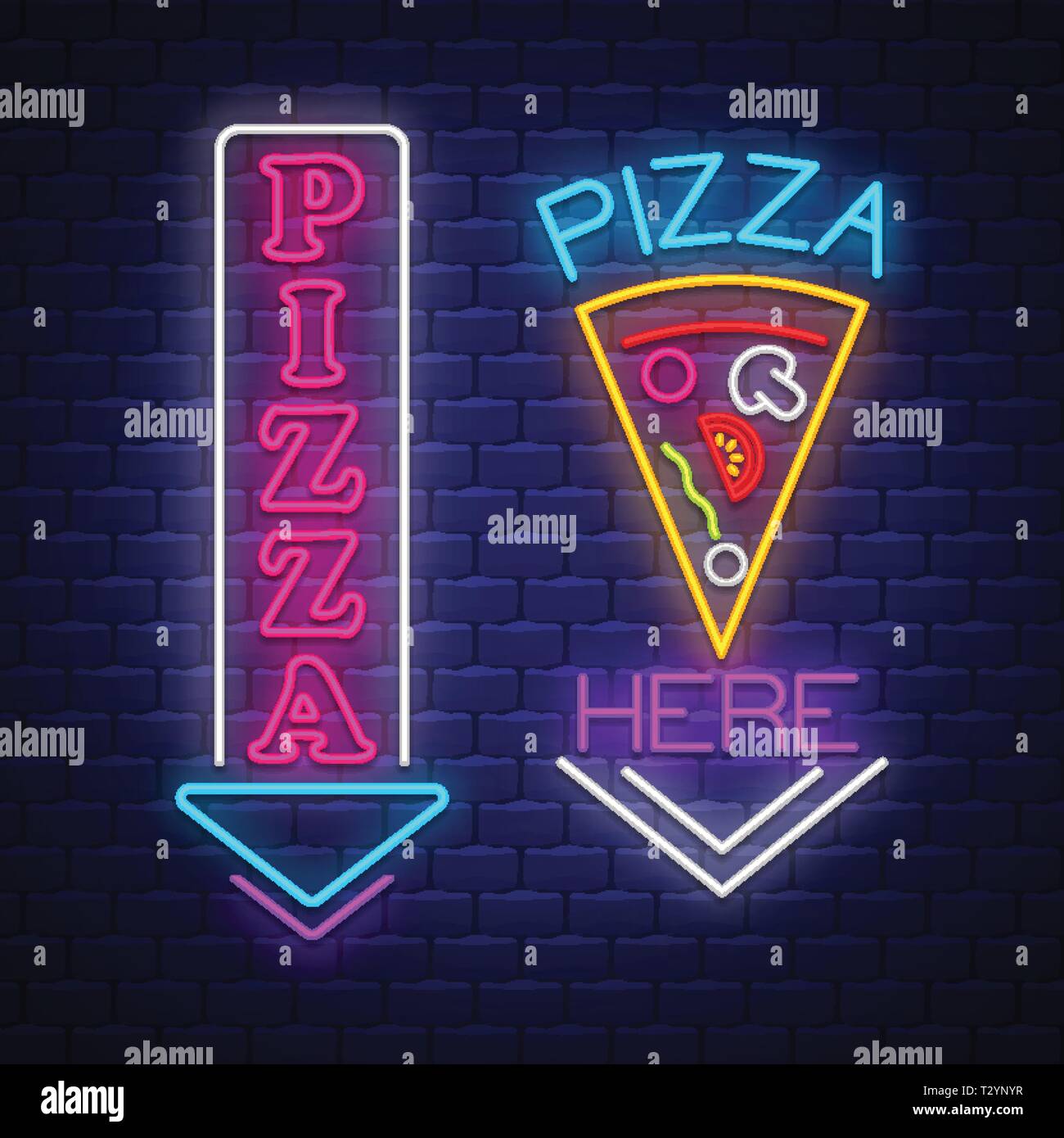 Pizza sign collection - Neon Sign Vector. Pizza sign collection - neon ...