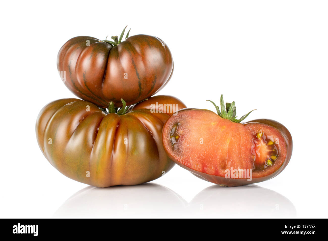 Group of two whole one half of glossy fresh tomato primora isolated on ...