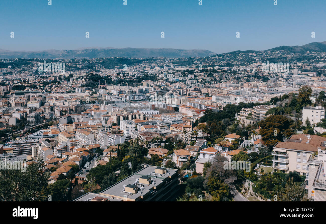 Residential and commercial buildings stand on the city skyline of Nice ...