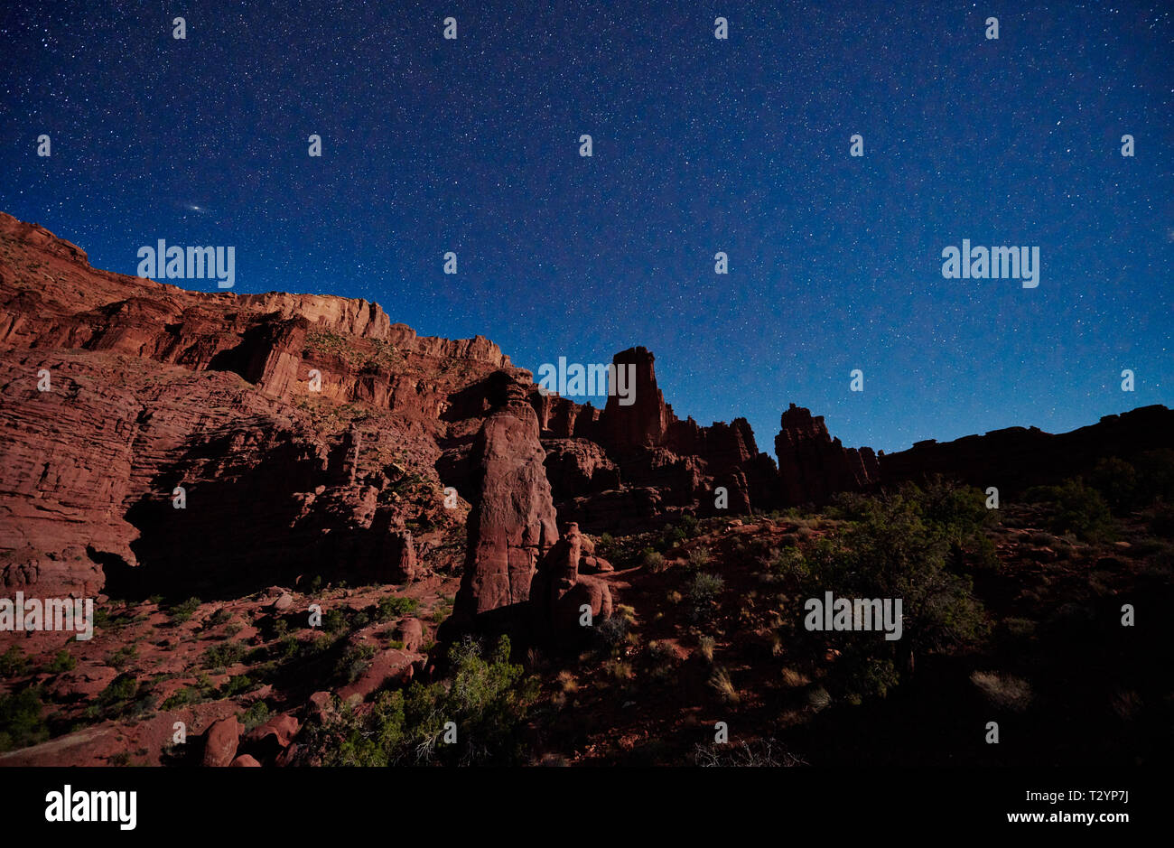 night sky and milky way above Fisher Towers, Moab, Utah, USA, North ...