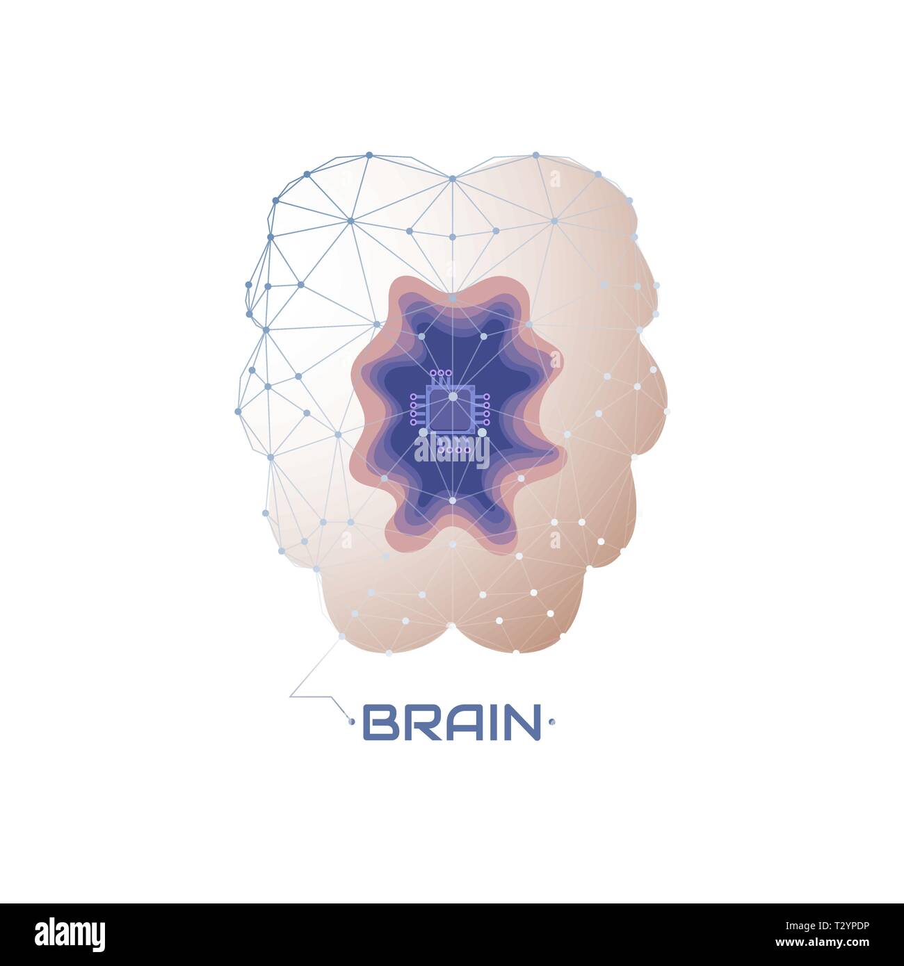 Human brain with a CPU and the network. Vector illustration is isolated ...