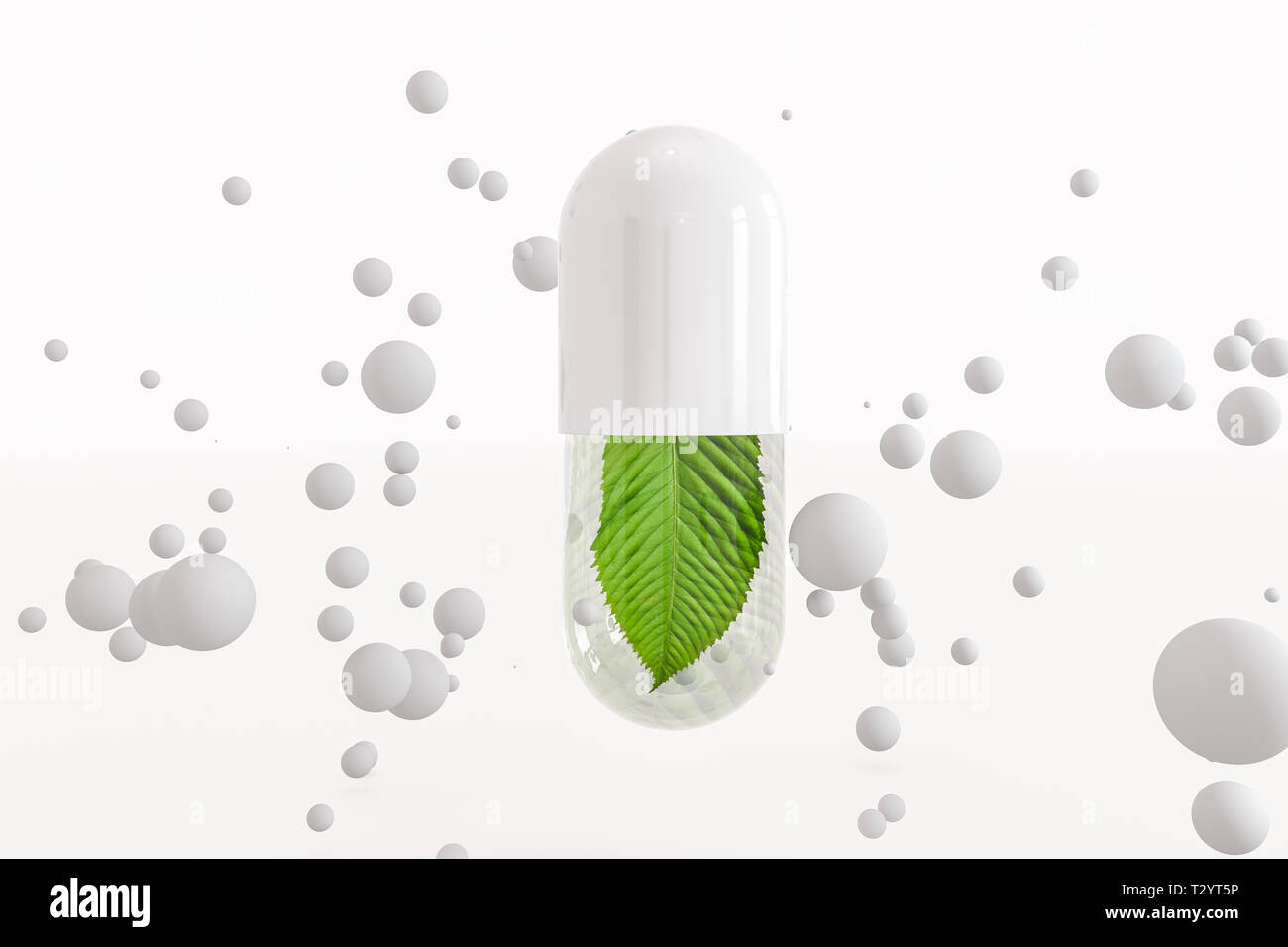 3d rendering, green capsule with leaf in it, Health topics concept ...