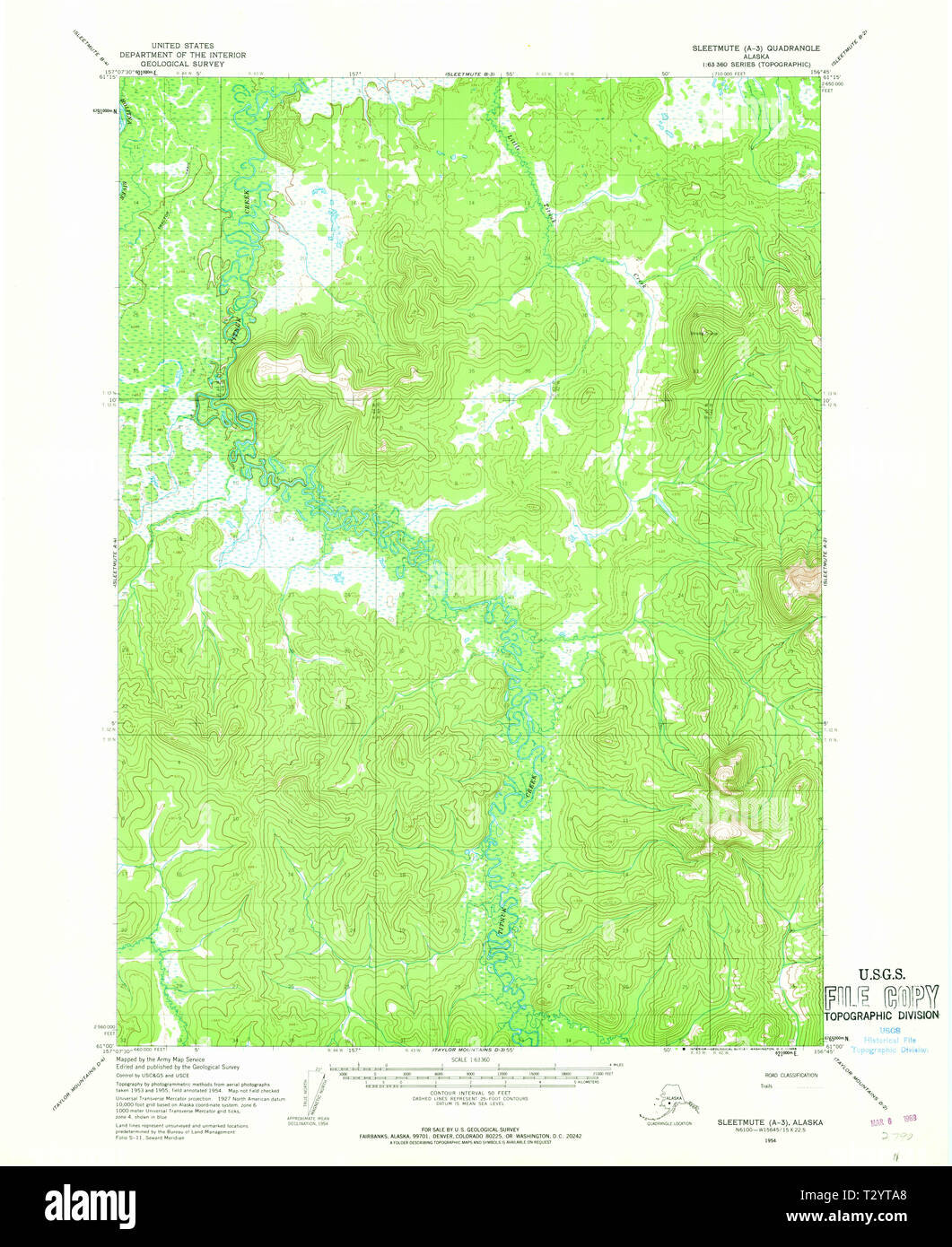 USGS TOPO Map Alaska AK Sleetmute A-3 359233 1954 63360 Restoration ...