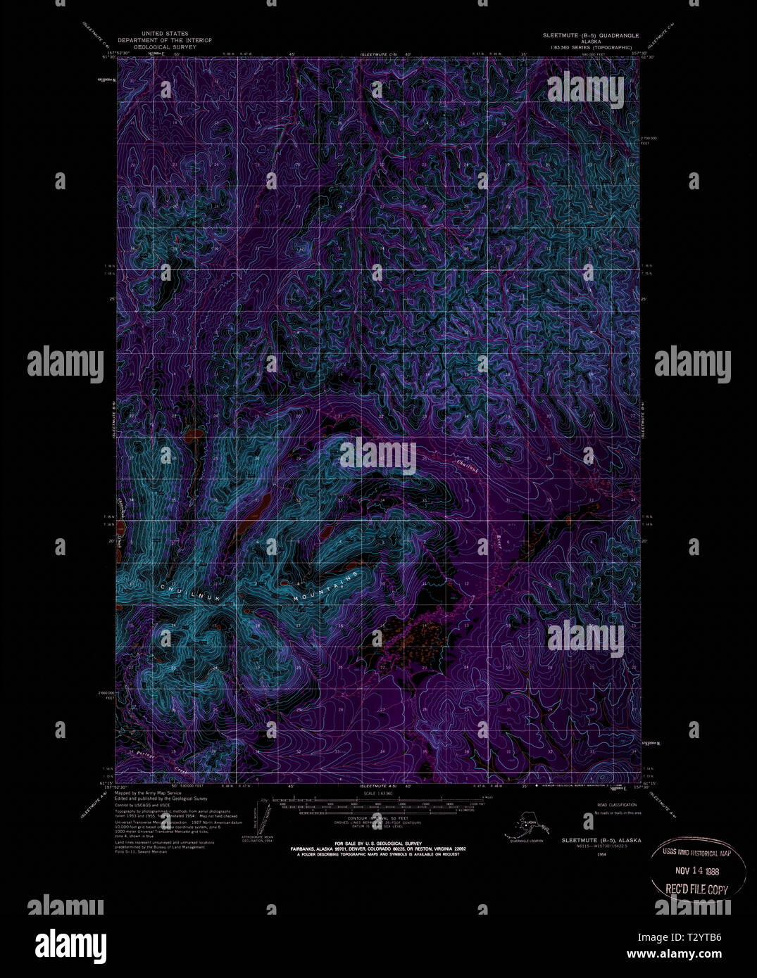 USGS TOPO Map Alaska AK Sleetmute B-5 359244 1954 63360 Inverted ...