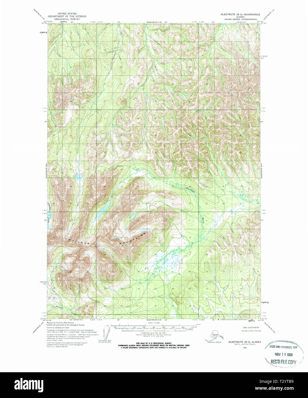 USGS TOPO Map Alaska AK Sleetmute B-5 359244 1954 63360 Restoration ...