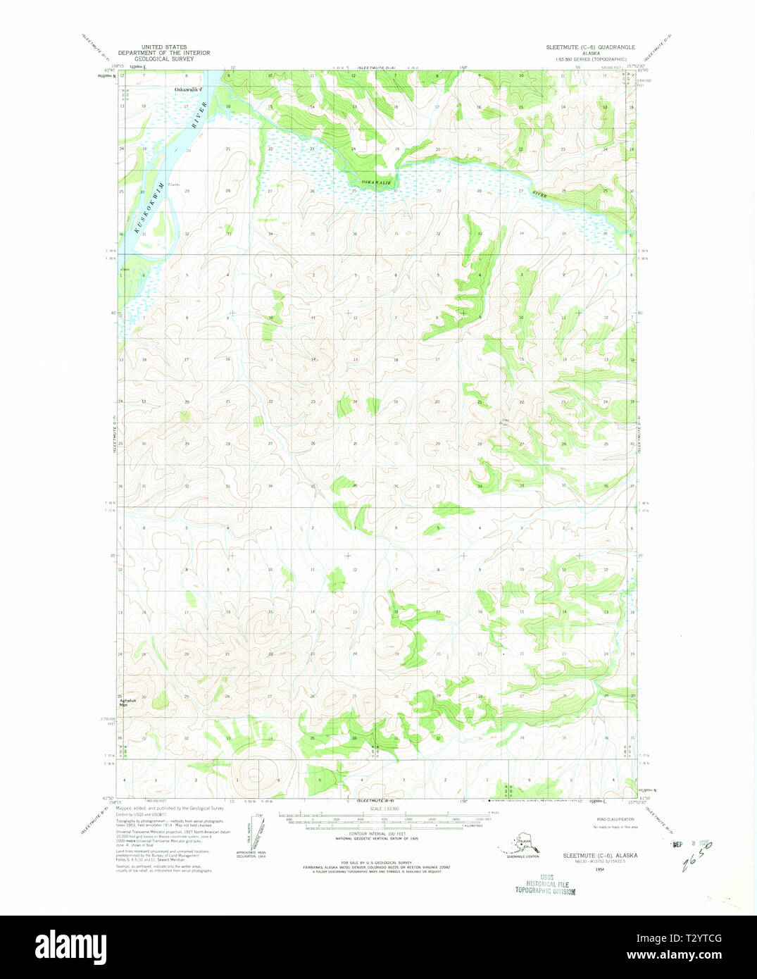 USGS TOPO Map Alaska AK Sleetmute C-6 359260 1954 63360 Restoration ...