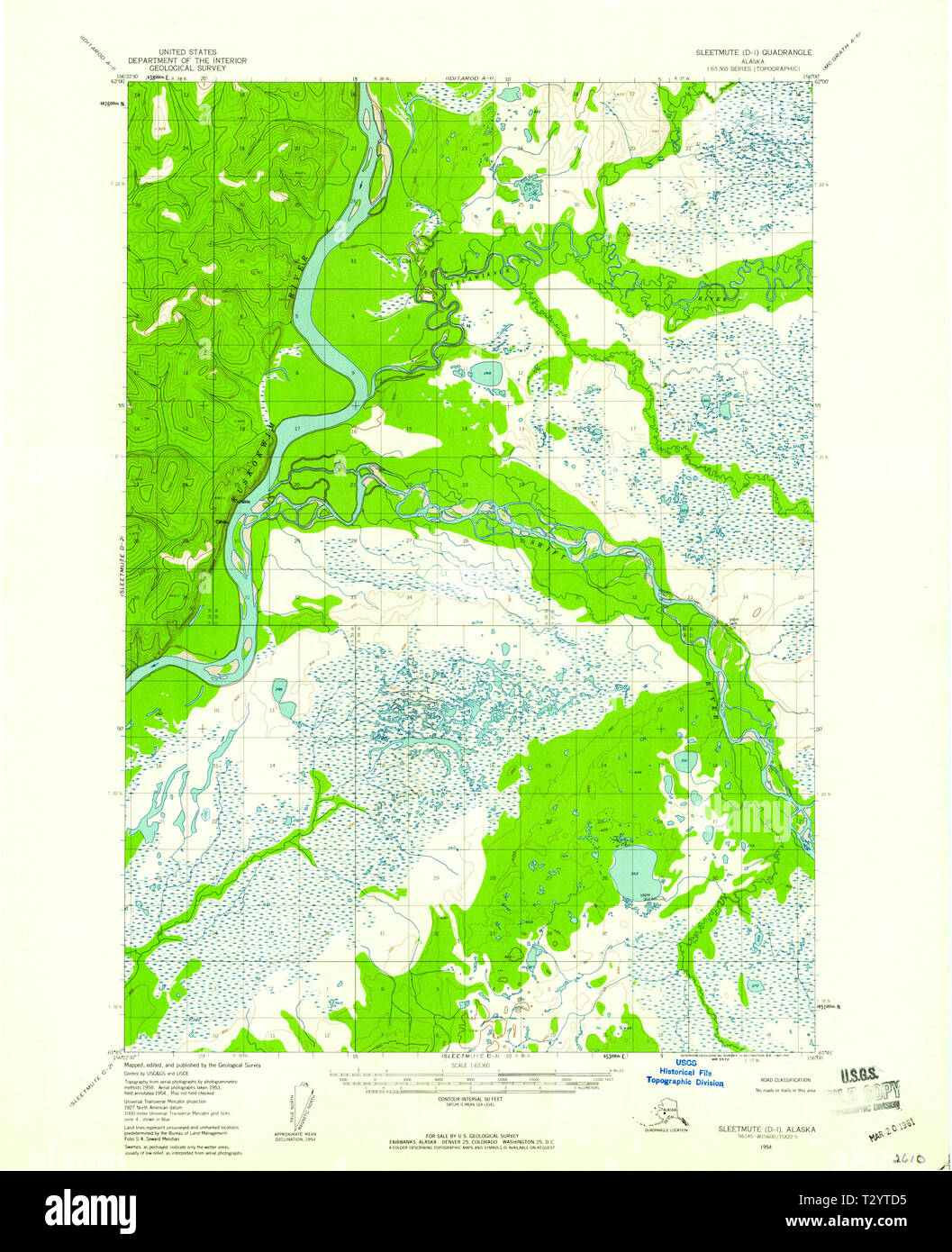 USGS TOPO Map Alaska AK Sleetmute D-1 359267 1954 63360 Restoration ...