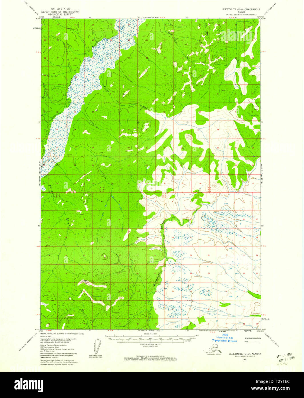 USGS TOPO Map Alaska AK Sleetmute D-8 359282 1954 63360 Restoration ...
