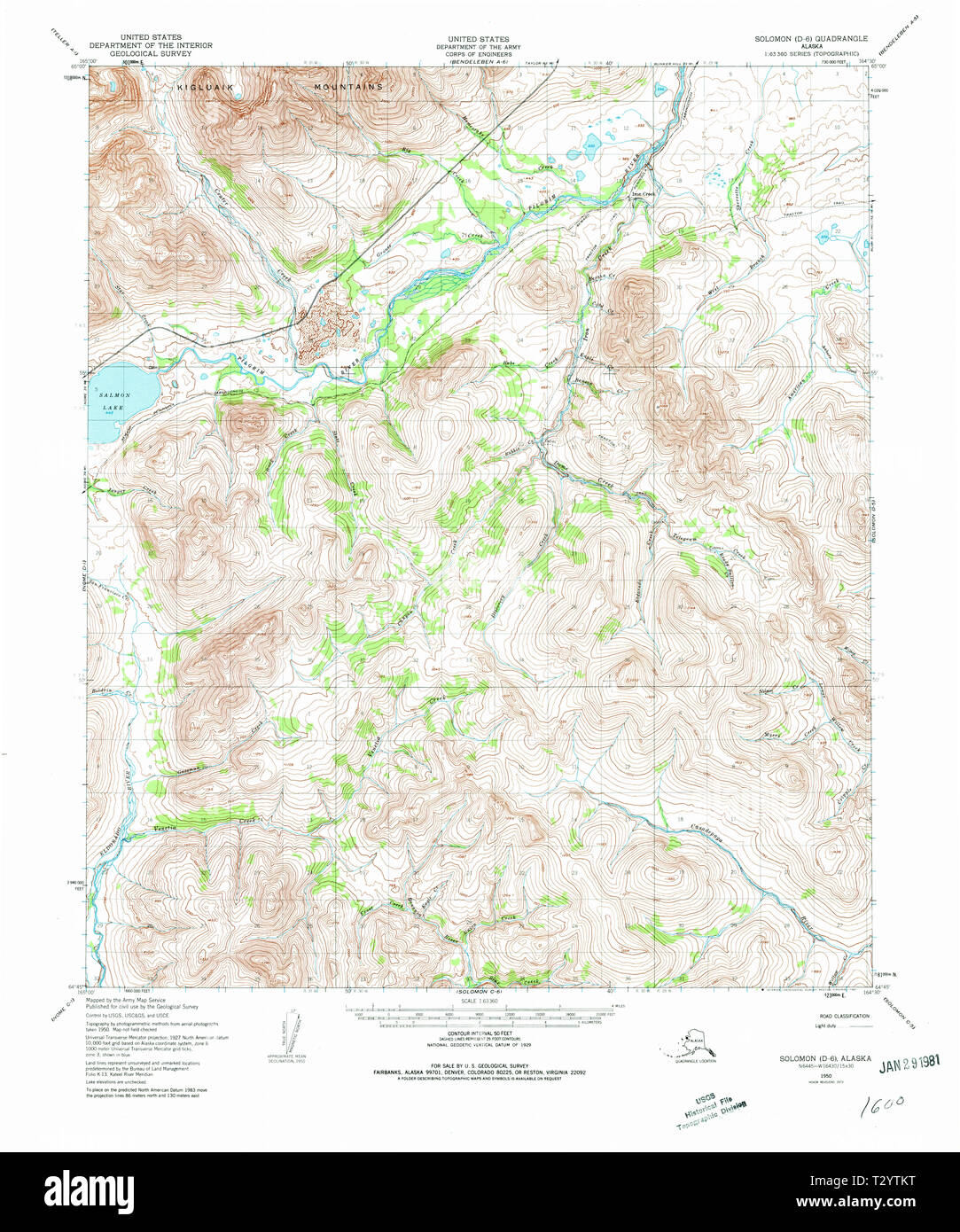 USGS TOPO Map Alaska AK Solomon D-6 359326 1950 63360 Restoration Stock ...
