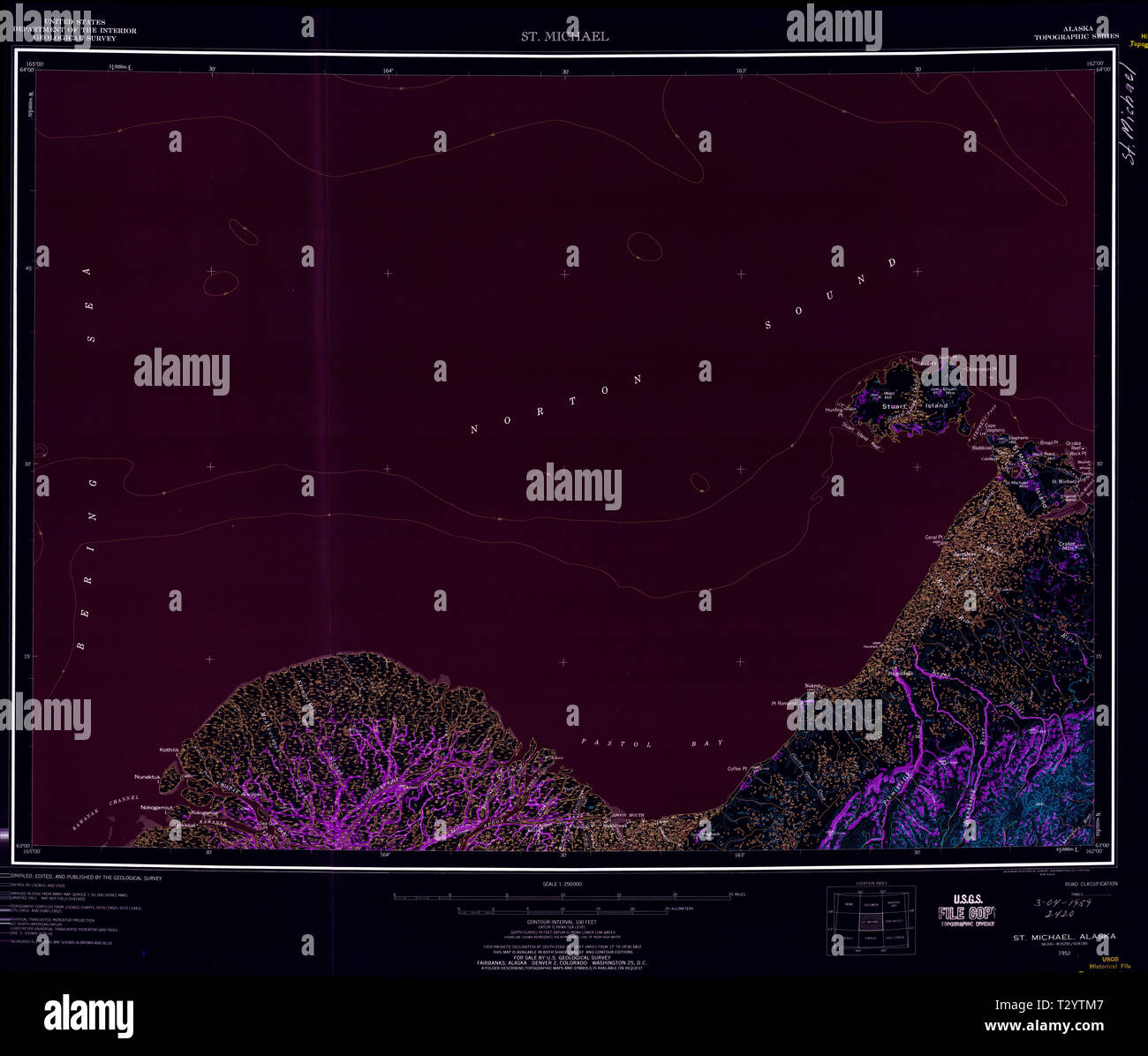 USGS TOPO Map Alaska AK St Michael 361390 1952 250000 Inverted ...
