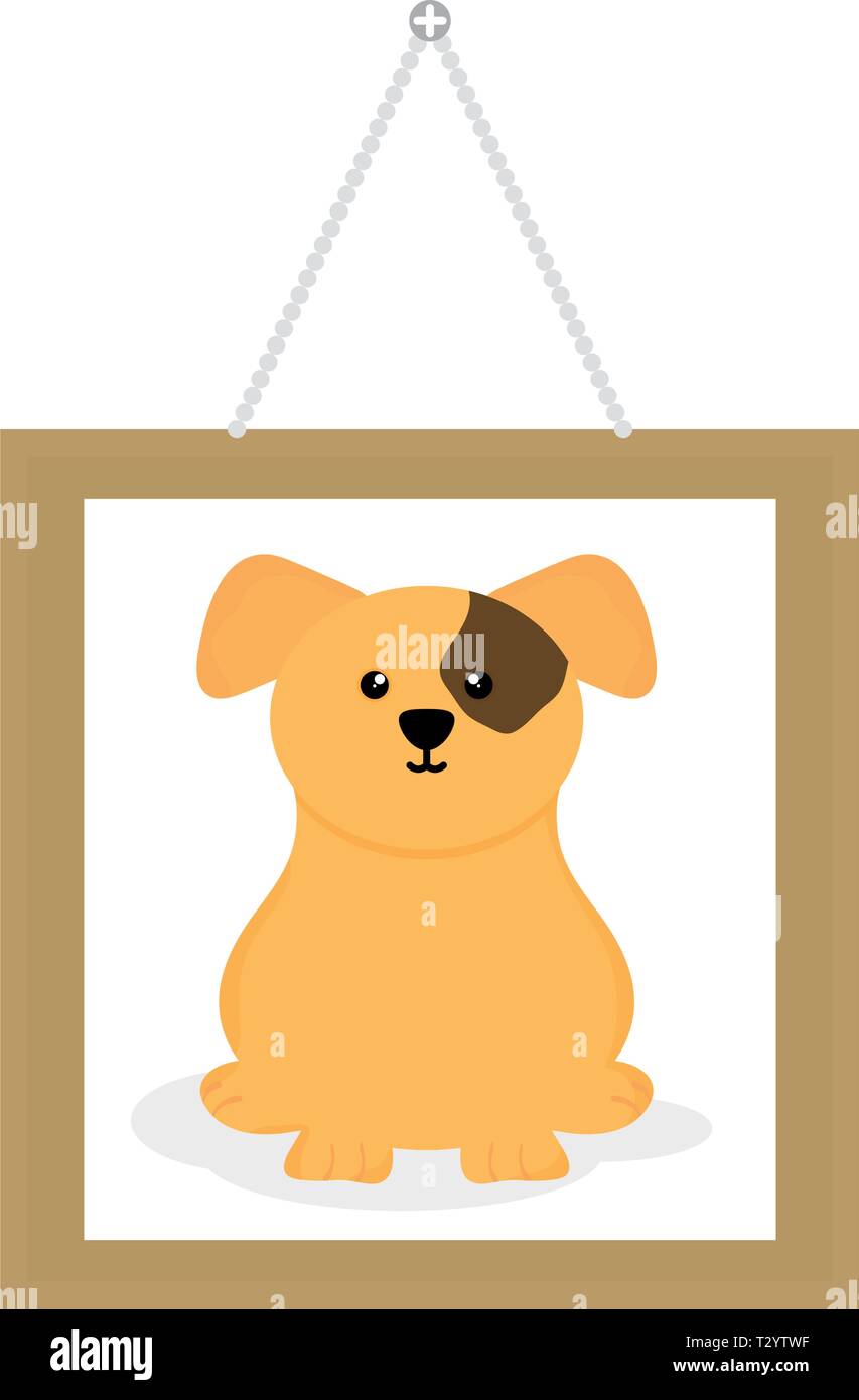 cute little dog in picture hanging vector illustration design Stock ...