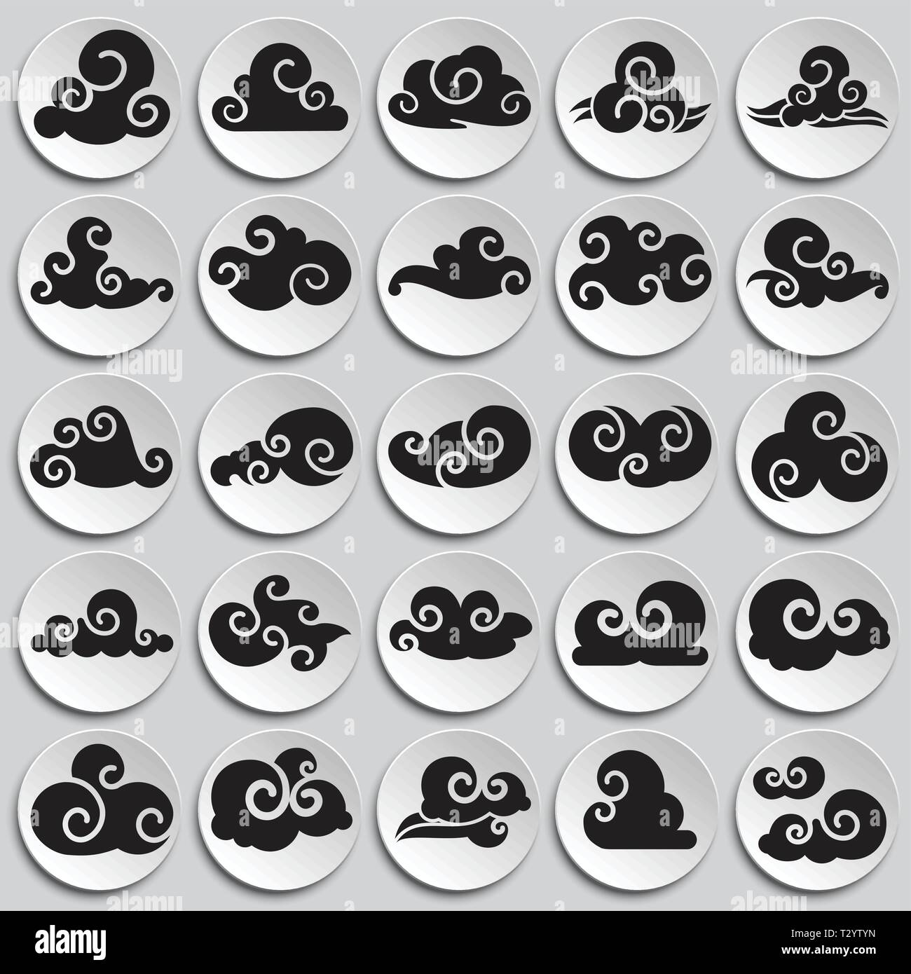 Asian clouds icons set on plates background for graphic and web design ...