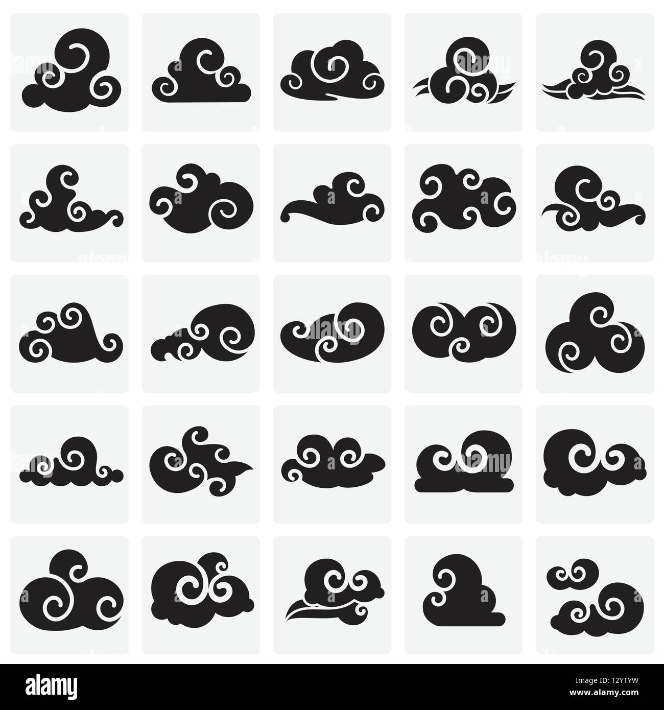 Asian clouds icons set on squares background for graphic and web design ...