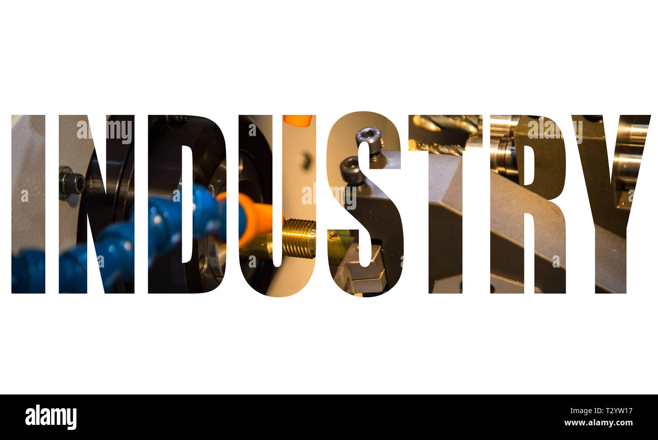 Industry text logo graphic design with CNC Lathing machine Stock Photo ...