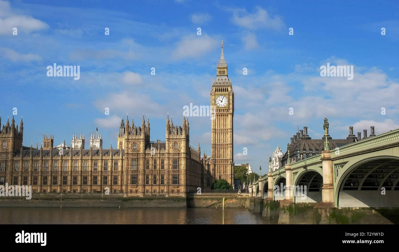 a morning view of the clock known as big ben and the river thames in ...