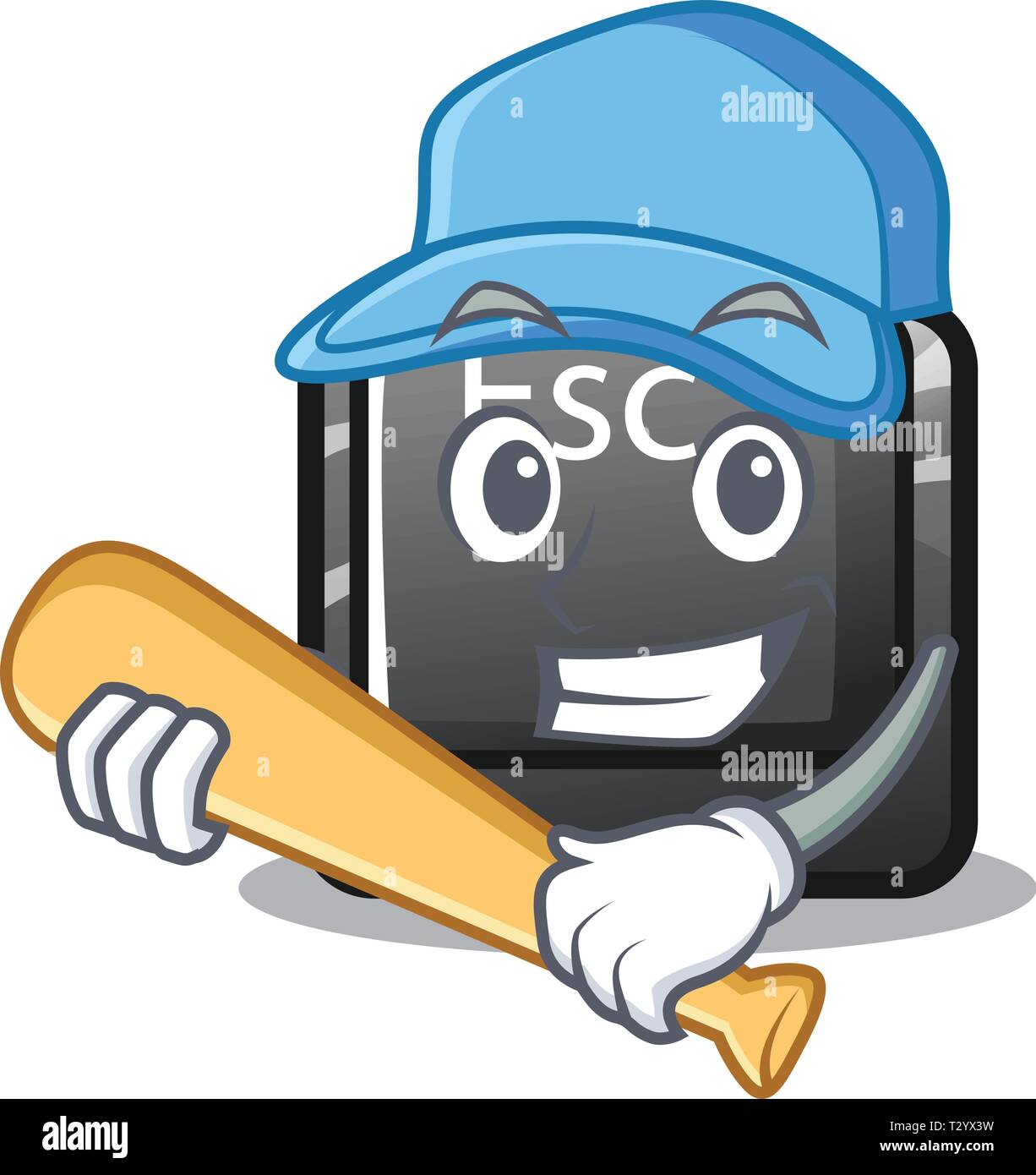 Playing baseball cartoon esc button attached to computer vector ...