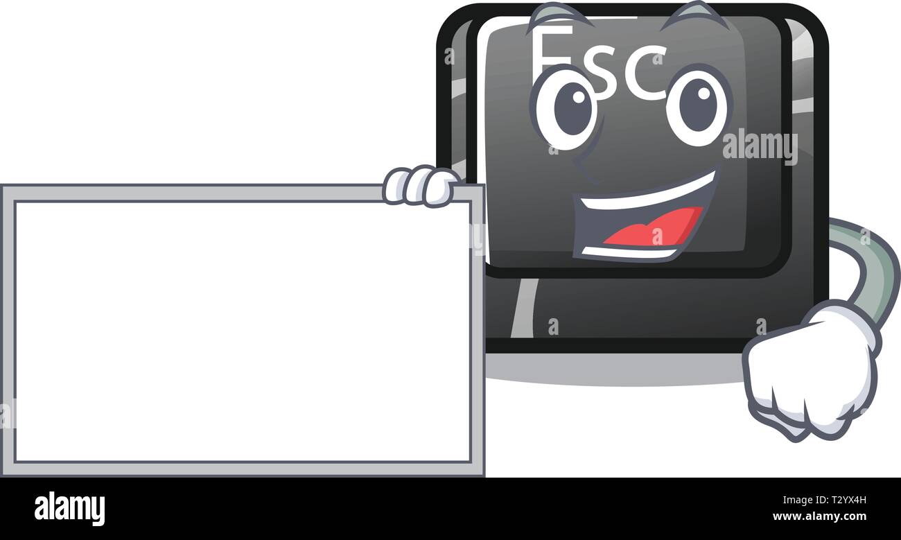 With board cartoon esc button attached to computer vector illustration ...