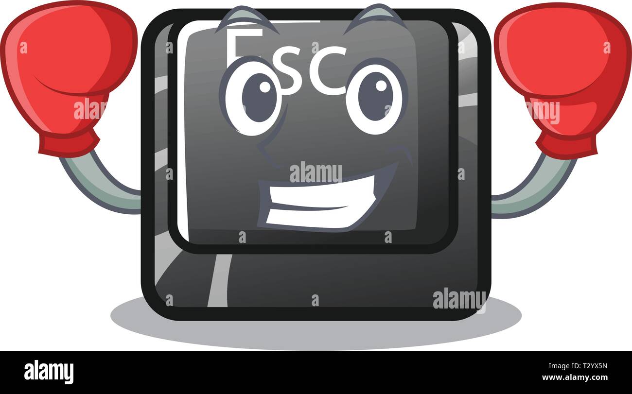 Boxing cartoon esc button attached to computer vector illustration ...