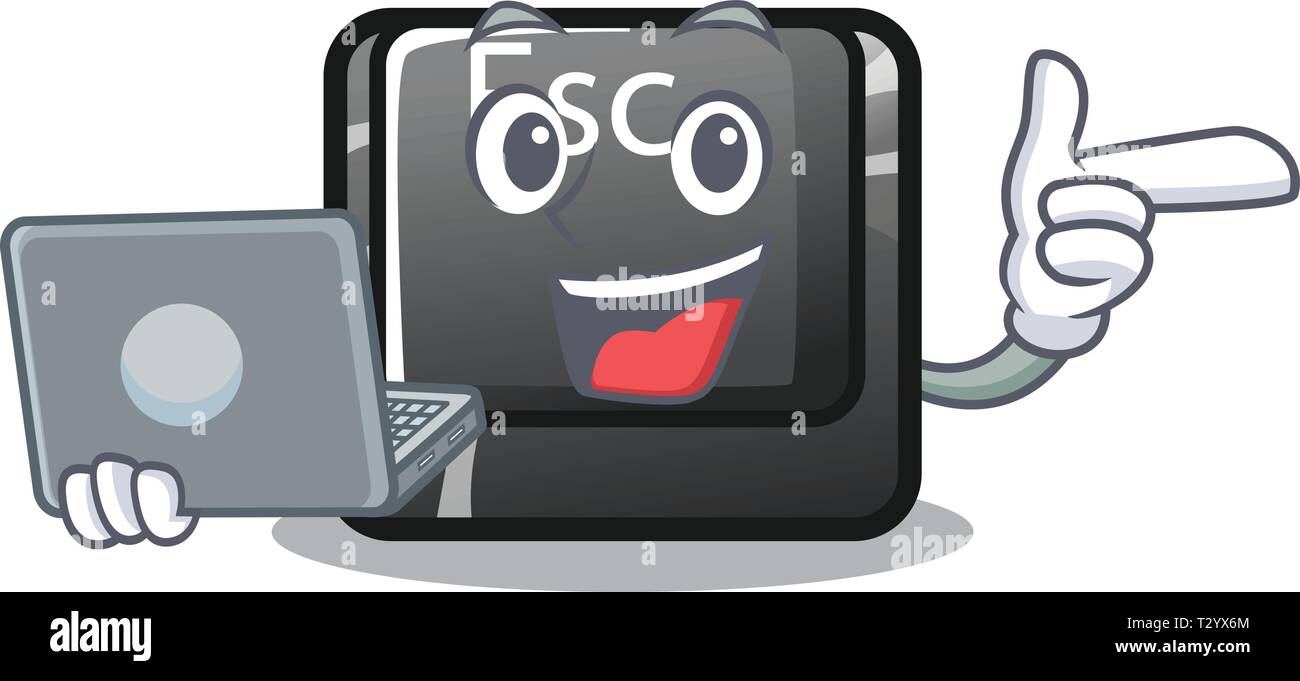 With laptop cartoon esc button attached to computer vector illustration ...