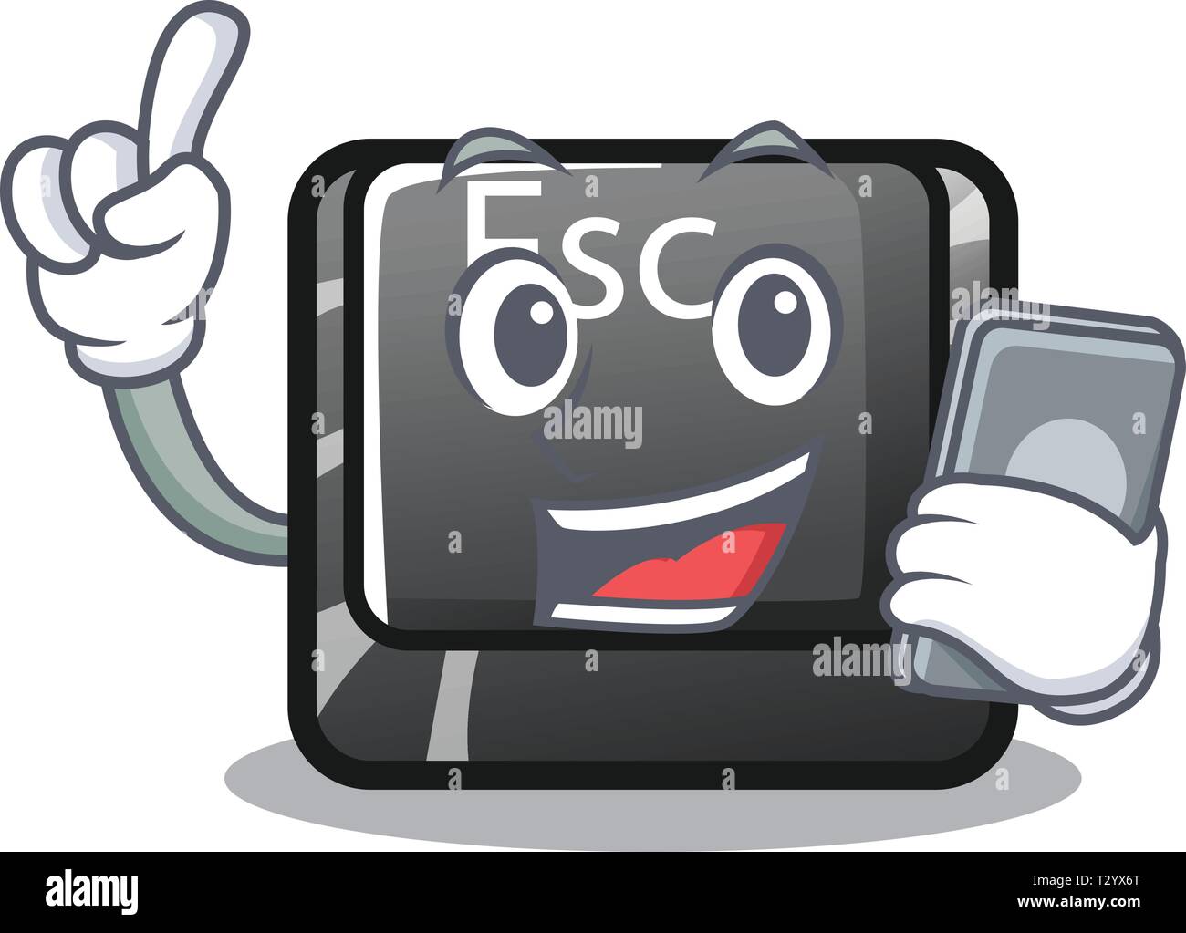 With phone cartoon esc button attached to computer vector illustration ...