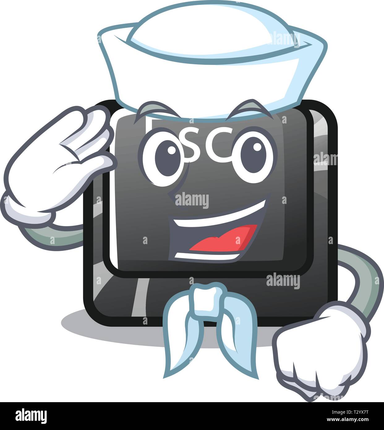 Sailor Cartoon Esc Button Attached To Computer Vector Illustration