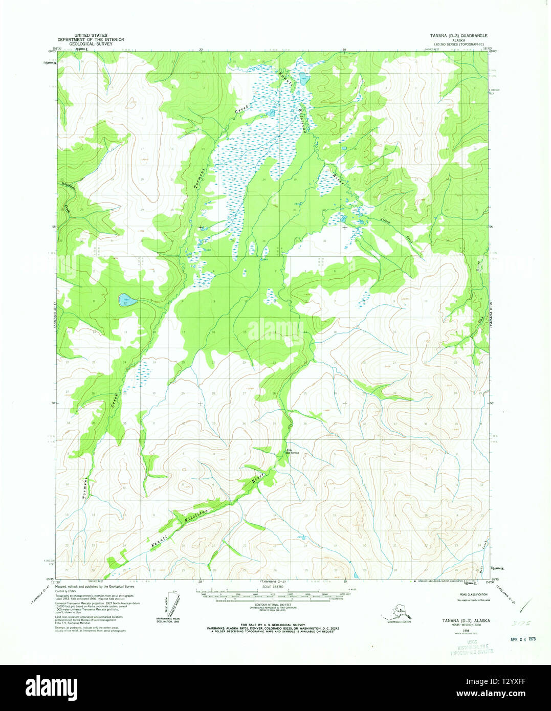 USGS TOPO Map Alaska AK Tanana D-3 359826 1956 63360 Restoration Stock ...