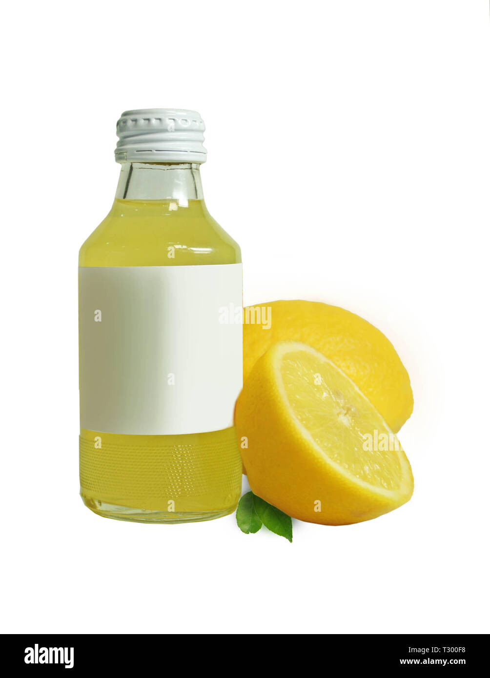 lemonade inside bottle packaging with half slice of lemon fruit Stock ...