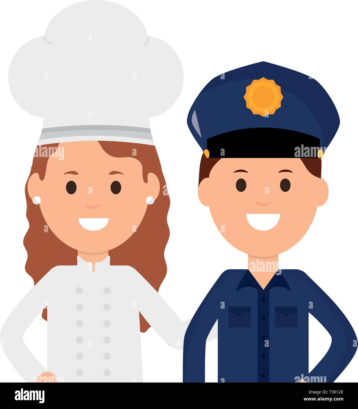 young female chef with officer police vector illustration design Stock ...