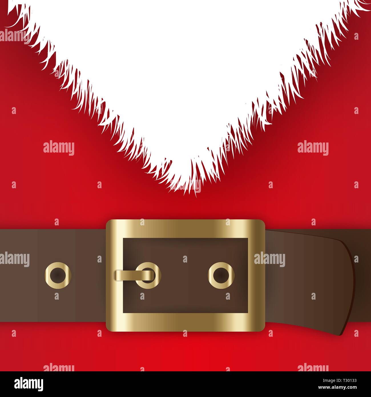 Red santa claus suit, leather belt with gold buckle, white beard ...