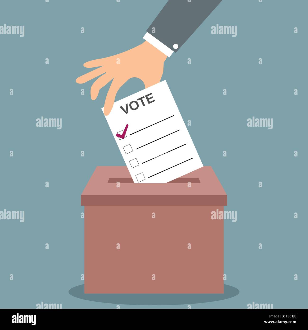 Human hand putting voting paper in the red ballot box. vector ...