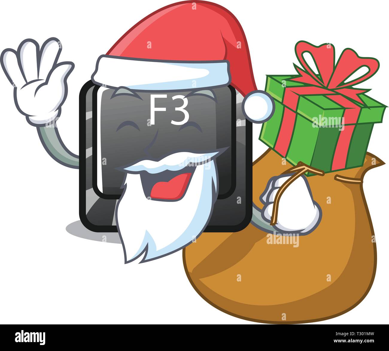 Santa with gift f3 button installed on cartoon computer vector ...