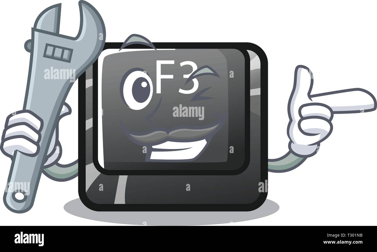 Mechanic f3 button installed on cartoon computer vector illustration ...