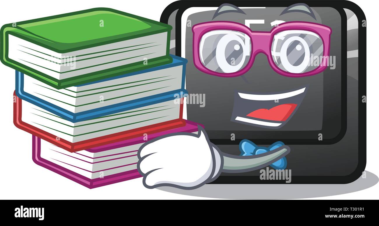 Student with book f3 button installed on cartoon computer vector ...