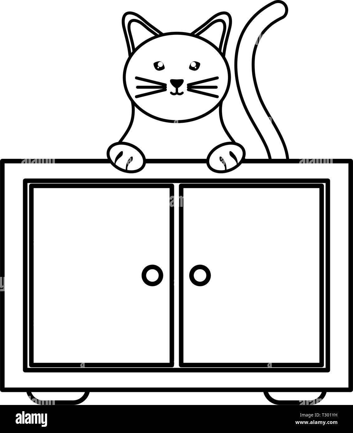 cute little cat in wooden drawer character vector illustration design ...