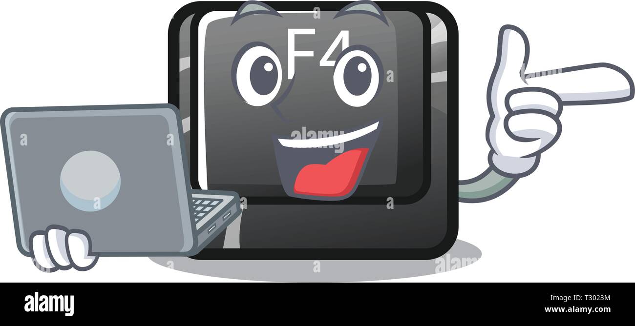 With laptop f4 button installed on cartoon keyboard vector illustration ...