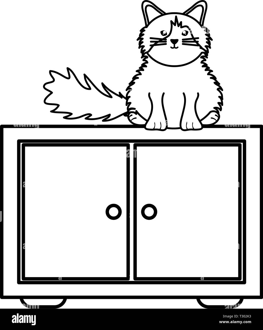 cute little cat in wooden drawer character vector illustration design ...